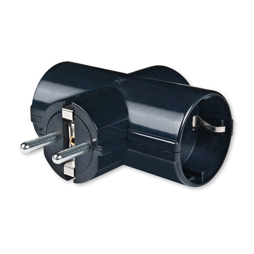 Utikač kombinovan sa 3 priključnice "T" razvodnik 16A crni - Elmaks